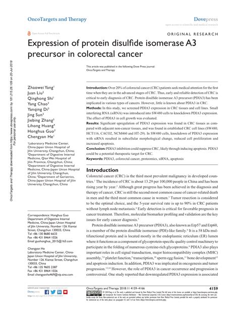 Pdf Expression Of Protein Disulfide Isomerase A3 Precursor In