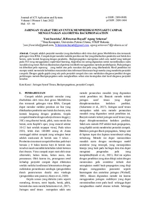 Pdf Jaringan Syaraf Tiruan Untuk Memprediksi Penyakit Campak Menggunakan Algoritma