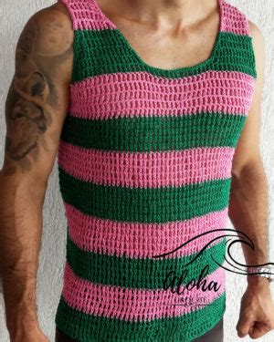 Camisa Regata Crochê Masculina Listras Coloridas Aloha Croche