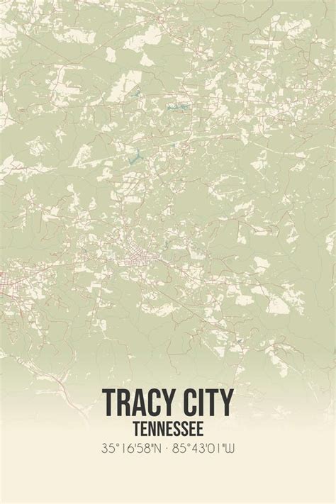 Retro Us Map Of Tracy City Tennessee Vintage Street Map Stock