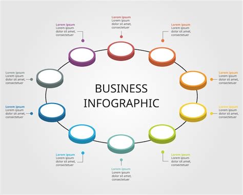 10개 요소에 대한 프레젠테이션을 위한 인포그래픽용 원 템플릿 프리미엄 벡터