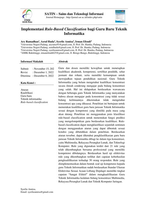 pdf implementasi rule based classification bagi guru baru teknik