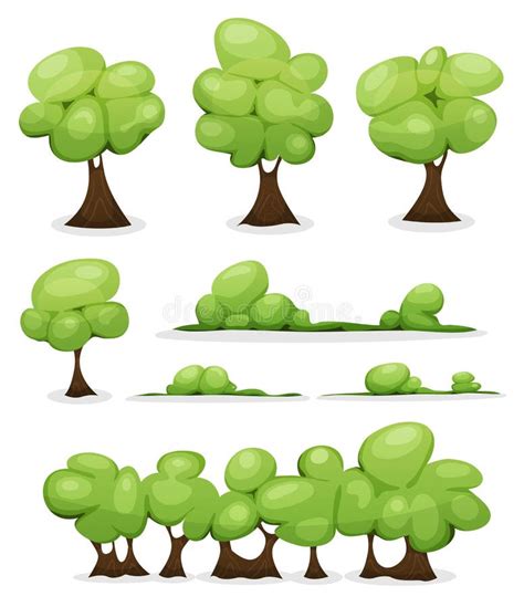 Árboles De La Historieta Setos Y Hojas De Bush Fijadas Ilustración Del
