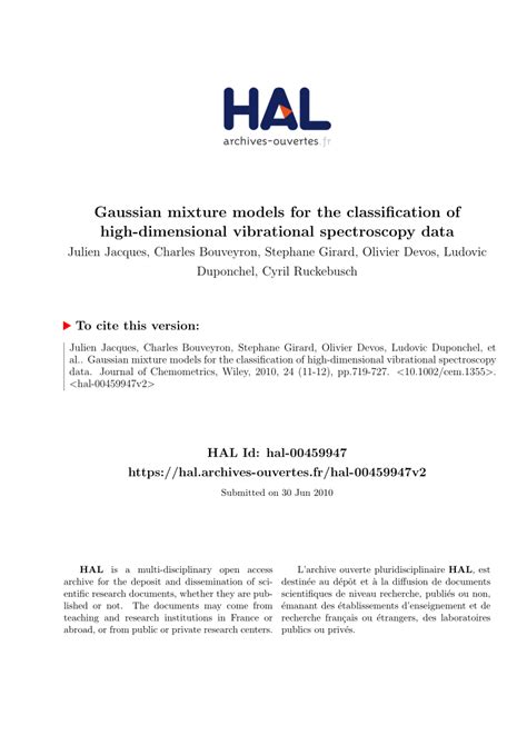 Pdf Gaussian Mixture Models For The Classification Of High