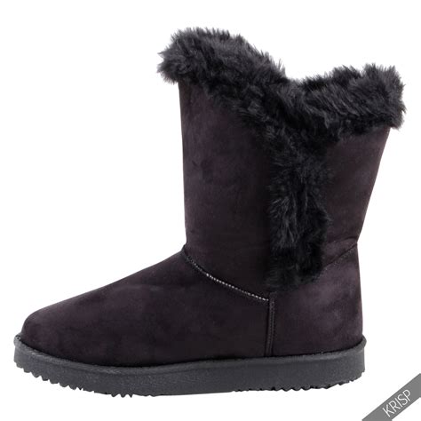 Womens Warm Fur Lined Snug Ankle Calf Boots Flat Ladies Winter Shoes