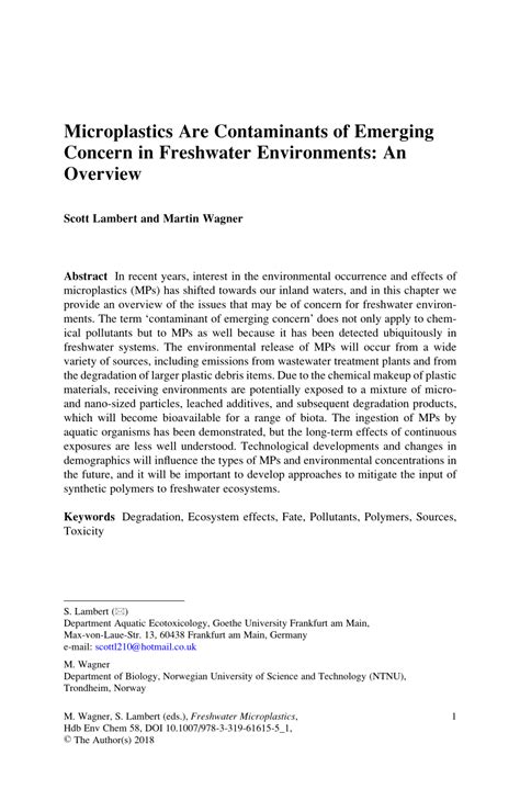 Pdf Microplastics Are Contaminants Of Emerging Concern In Freshwater