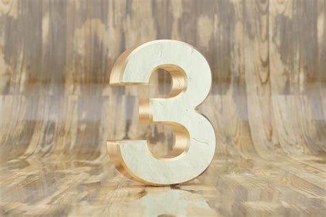 Premium Photo Gold 3d Number 3 Golden Number On Glossy Wet Wooden