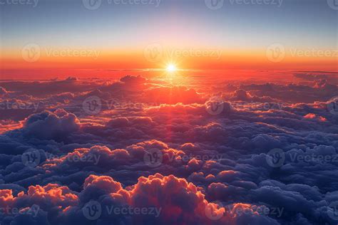Stunning Sunset Above Clouds Serene Sky And Vibrant Colors For