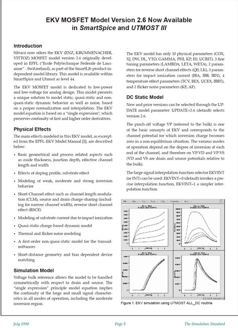 Ekv Mosfet Model Version 26 Now Available In Smartspice And Utmost Iii
