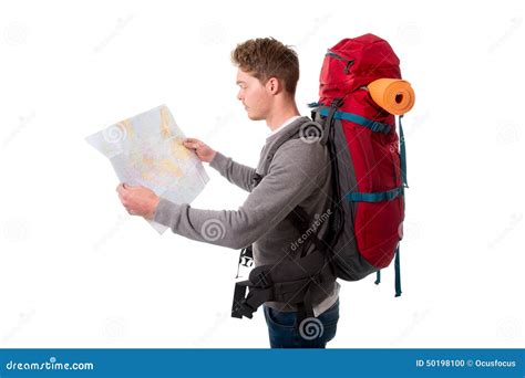 Карта молодого привлекательного Backpacker туристская смотря нося
