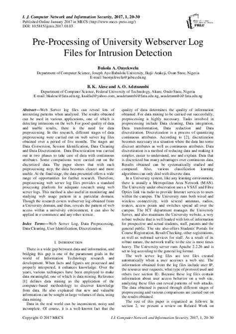 Pdf Pre Processing Of University Webserver Log Files For Intrusion