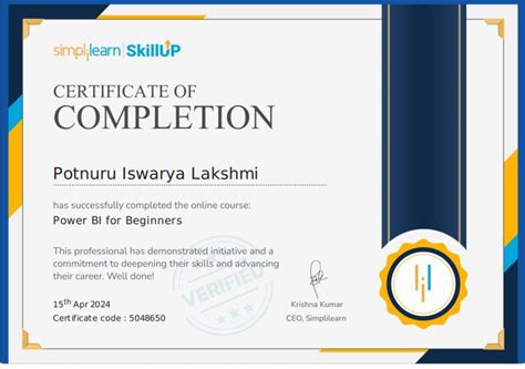 Completed Power Bi For Beginners Course Potnuru Iswarya Lakshmi