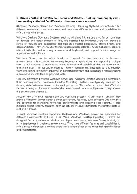 Operating Systems Exam Question Q Discuss Further About Windows Server And Windows Desktop