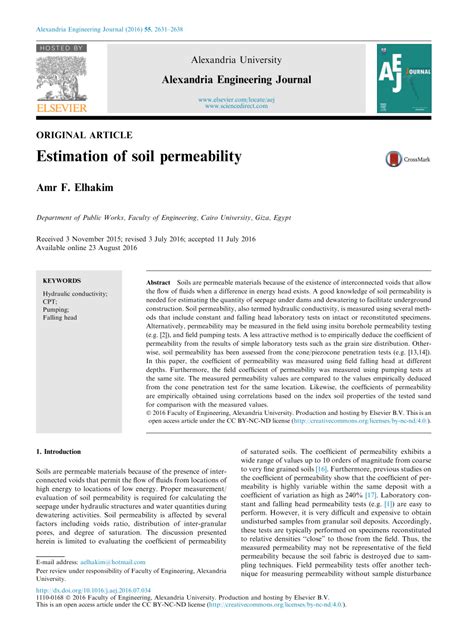 PDF Estimation Of Soil Permeability
