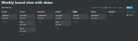 weekly board view with dates sort of r notion