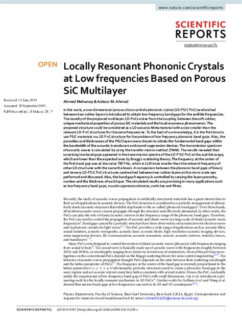 Pdf Locally Resonant Phononic Crystals At Low Frequencies Based On Porous Sic Multilayer