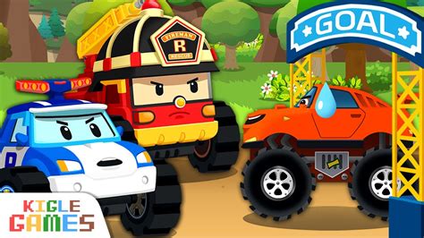 폴리 구조대와 레이싱 경주 로보카폴리 영어놀이 경찰차 구급차 소방차 중장비 폴리스 엠뷸런스 영어게임 숫자놀이 어린이영어 키글 게임 Kigle Games