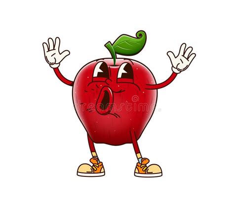 Red Apple Groovy Character Cartoon Ripe Fruit Stock Vector