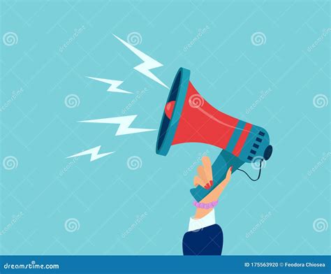 Vector Of A Woman Hand Holding A Megaphone Making An Announcement Stock
