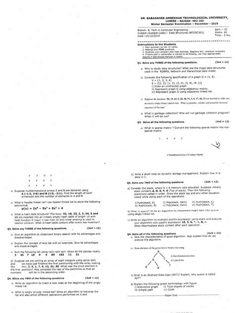 Btech Cs 3 Sem Data Structures Btcoc303 Dec 2019 Pdf