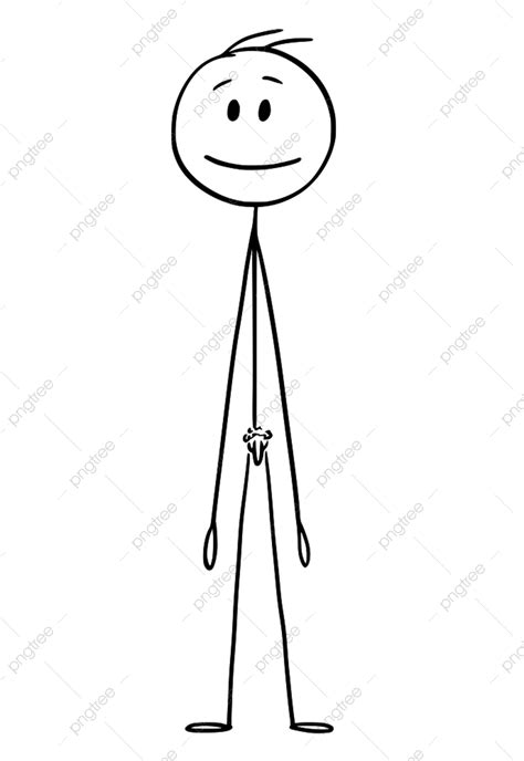 Caricatura Palo Figura Dibujo Conceptual Ilustración De Frente De Desnudo O Desnudo Hombre