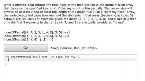 Solved Write A Method That Returns The First Index Of The Chegg Com