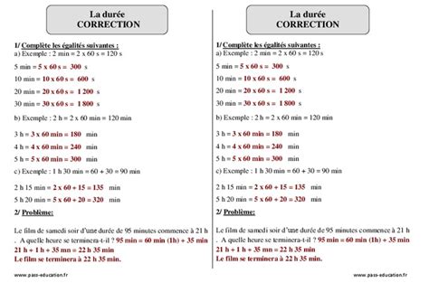 Durée heure minute seconde Ce2 Exercices à imprimer Pass