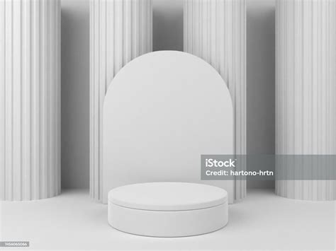 제품 디스플레이를 위한 흰색 기둥 배경이 있는 3d 미니멀리스트 연단 파스텔 색상과 빈 연단이 있는 추상 기하학적 모양 배경