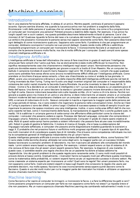 Basi Di Machine Learning Docsity