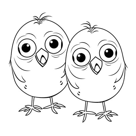 Two Cute Coloring Pages Bird Outline Sketch Drawing Vector Bird