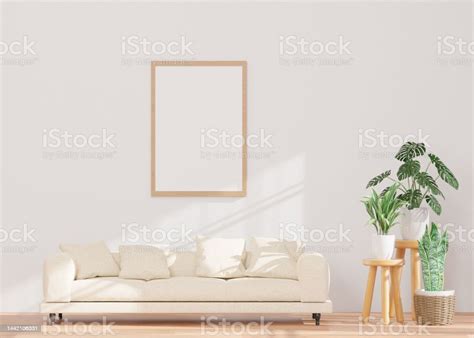 베이지색 벽이 있는 로프트 스타일의 거실과 측면에 화분이 있는 소파의 3d 렌더링 0명에 대한 스톡 사진 및 기타 이미지 0