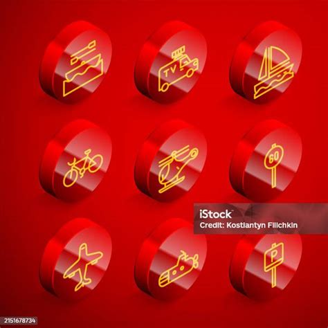 노 젓는 보트 Tv 뉴스 자동차 요트 요트 자전거 헬리콥터 속도 제한 교통 비행기 및 잠수함 아이콘을 설정합니다 벡터 3차원 형태에 대한 스톡 벡터 아트 및 기타 이미지