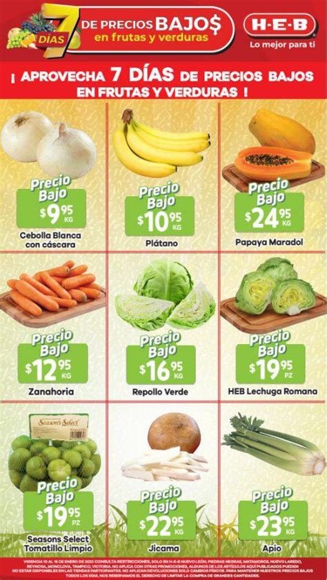 Ofertas HEB días de precios bajos en frutas y verduras del al de enero