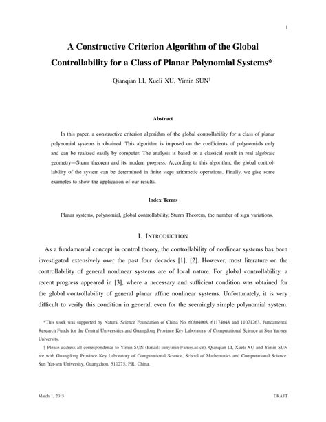 Pdf Constructive Criterion Algorithm Of The Global Controllability