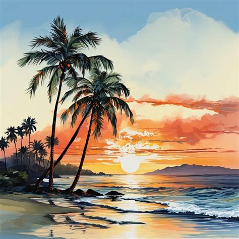Premium Photo Waterco Silhouette Of Palm Tree On Beach Illustration