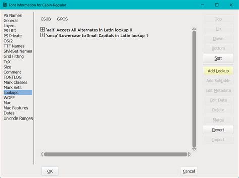 how to create chained contextual lookup tables in fontforge font