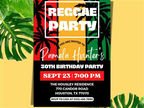 Reggae Birthday Invitation Reggae Party Invite Jamaica Birthday