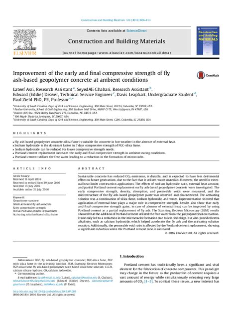 Pdf Improvement Of The Early And Final Compressive Strength Of Fly Ash Based Geopolymer
