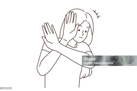 Scared Woman Make Hand Gesture Stock Illustration Download Image Now