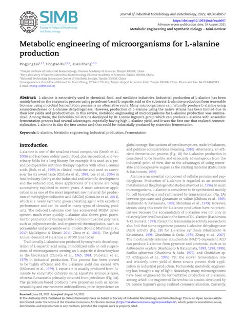 Pdf Metabolic Engineering Of Microorganisms For L Alanine Production