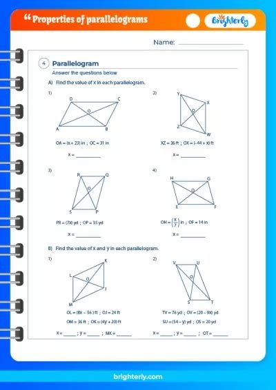 FREE Printable Properties Of Parallelograms Worksheets PDFs