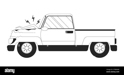 Accident Automobile Side View Black And White 2d Line Cartoon Object