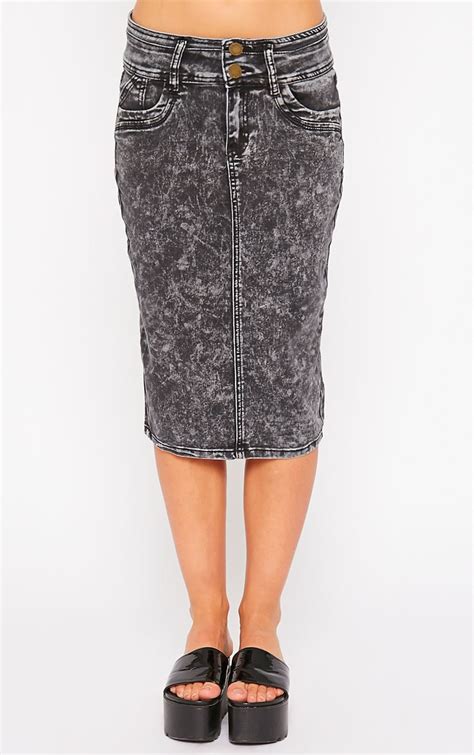 Edie Grey Acid Wash Denim Midi Skirt Prettylittlething