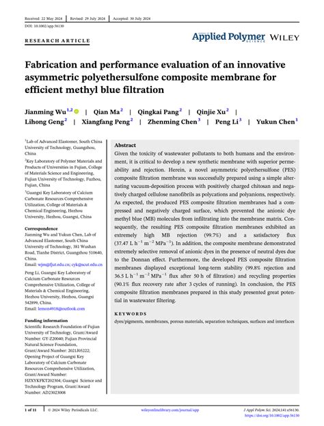 Fabrication And Performance Evaluation Of An Innovative Asymmetric Polyethersulfone Composite