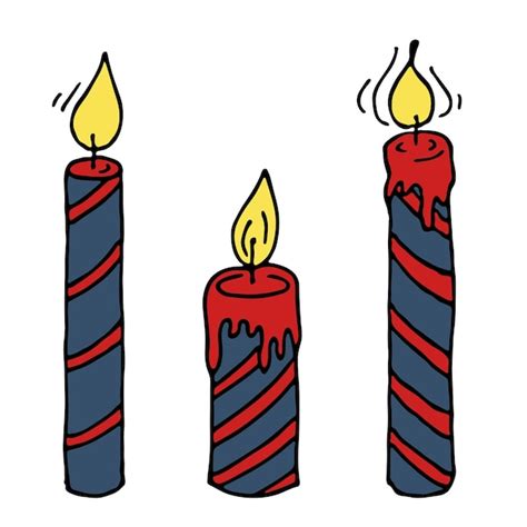 불타는 생일 촛불 세트 단일 낙서 그림 카드 로고 디자인을 위한 손으로 그린 클립 아트 프리미엄 벡터