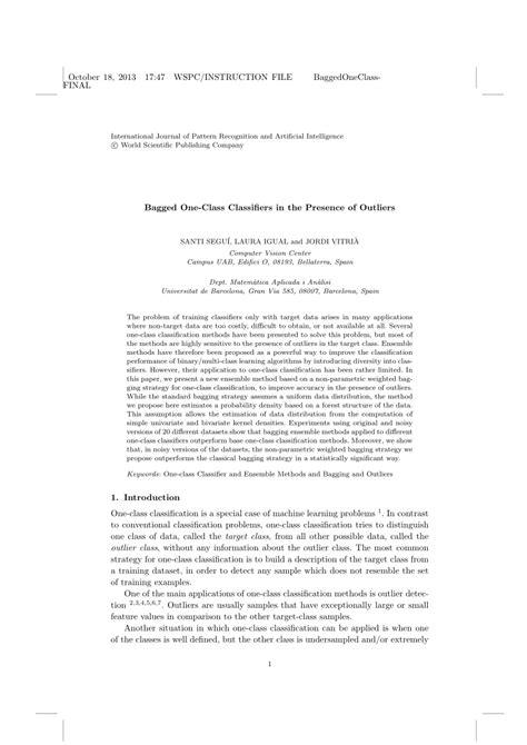 Pdf Bagged One Class Classifiers In The Presence Of Outliers