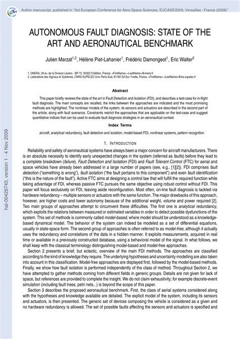 Pdf Autonomous Fault Diagnosis State Of The Art And Aeronautical