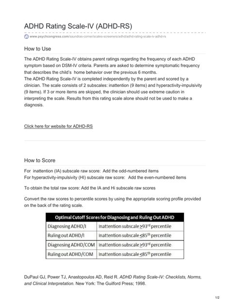 Adhd Rating Scale Iv Adhd Rs Pdf