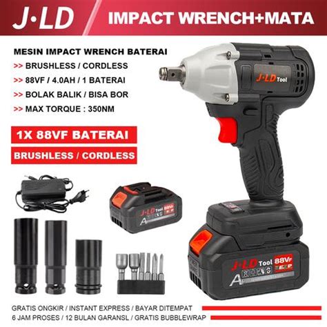 Jual JLD Mesin Bor Impact Baterai Torsi Besar VF Impact Wrench Brushless Hitam Baterai