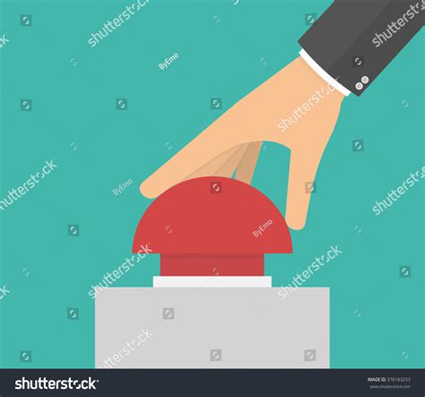 Hand Pushing Pressing Big Red Button Stock Vector Royalty Free